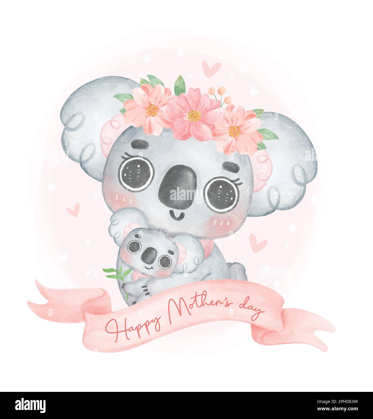 Cute innocence Australia Koala mother and baby hugging in pink banner ...
