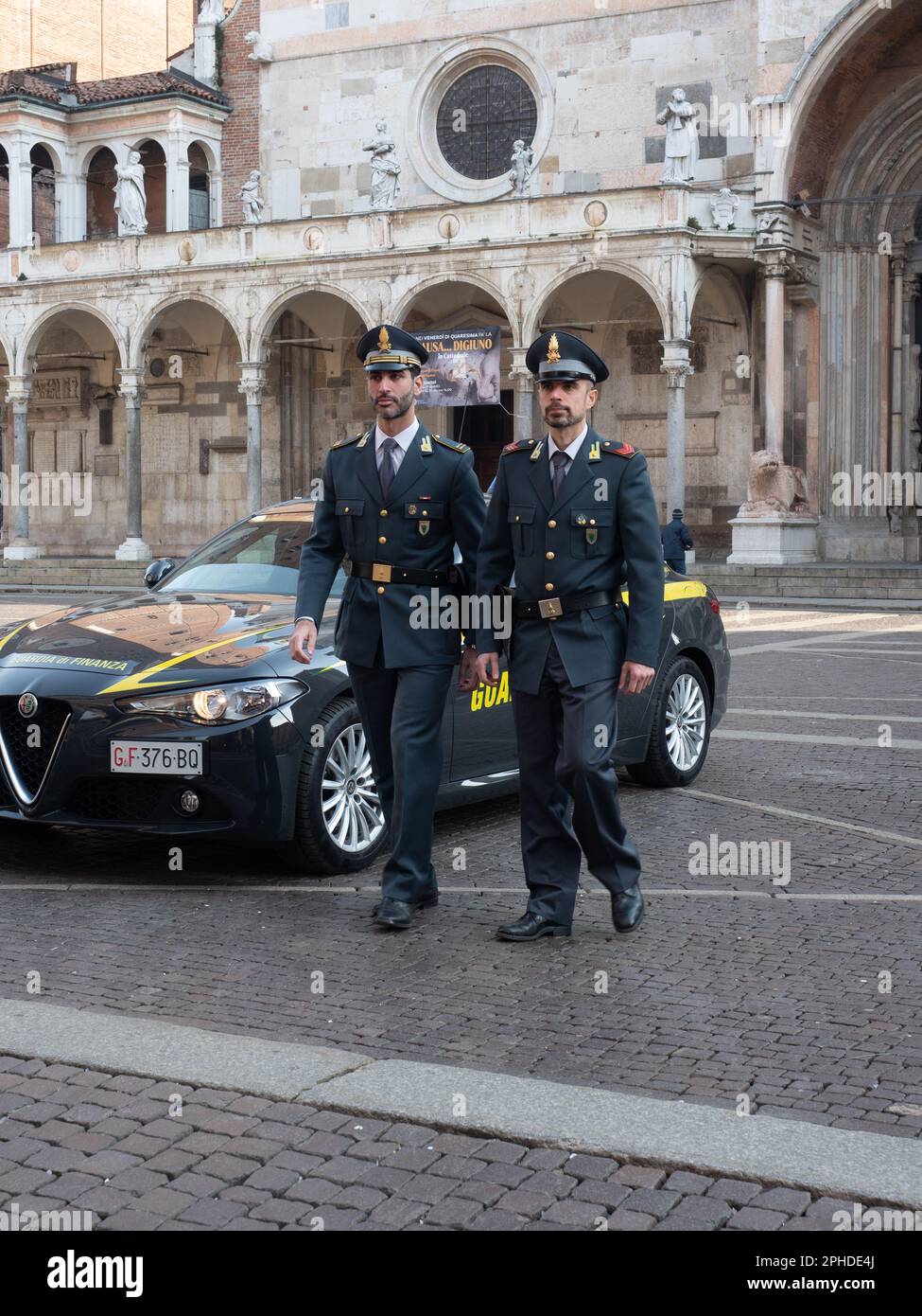 Cremona, Italy - February 2023 two tax police officers in duty near ...