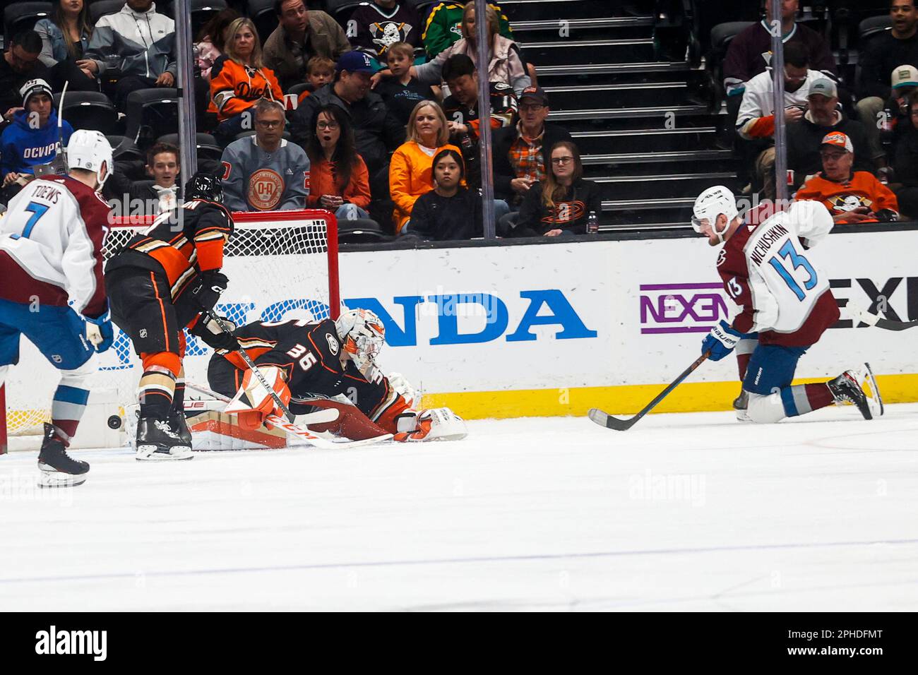 Anaheim Ducks defenseman Simon Benoit (13) scores against Anaheim Ducks ...