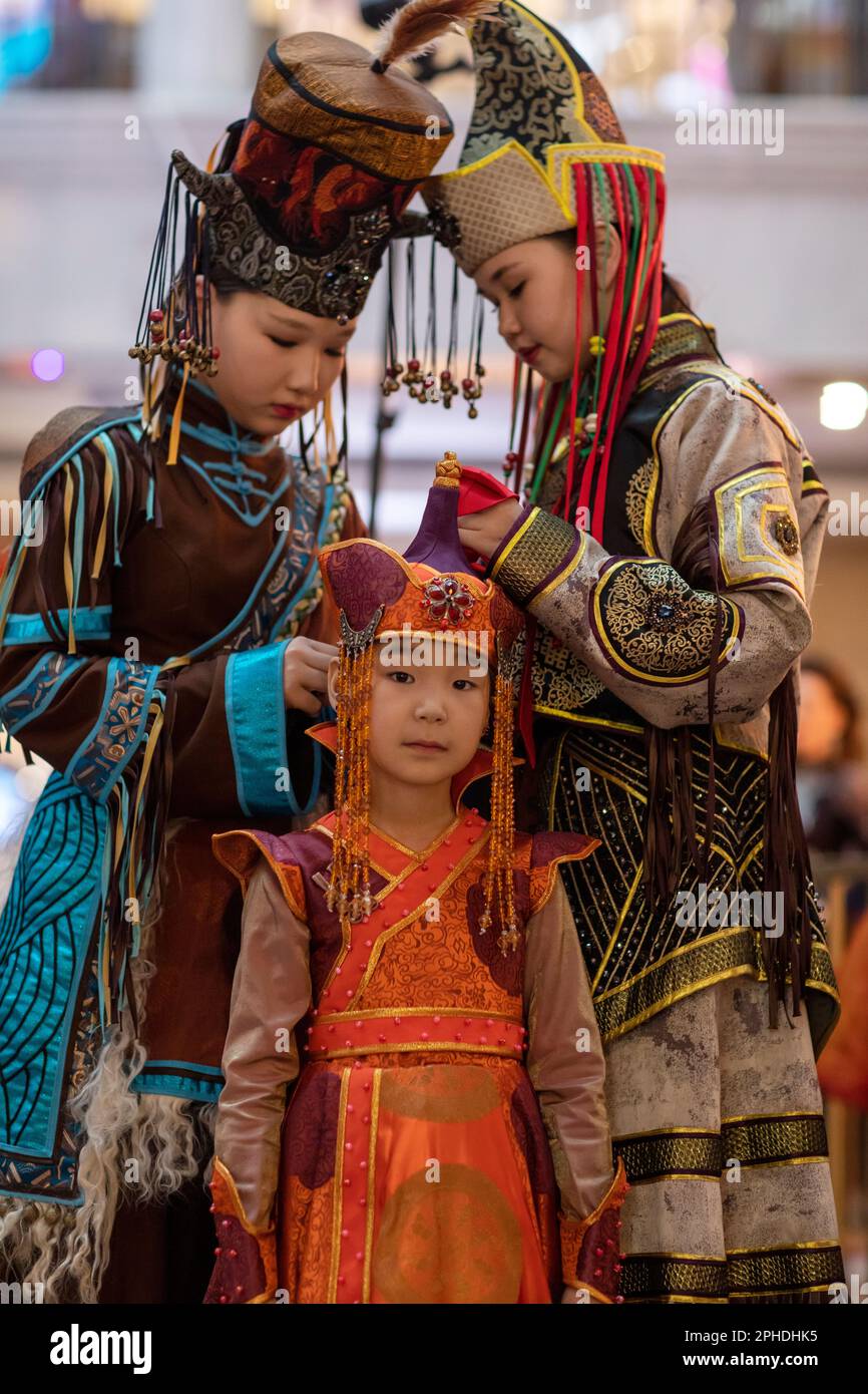 Moscow, Russia. 26th of March, 2023. People dressed in Tuvan national ...