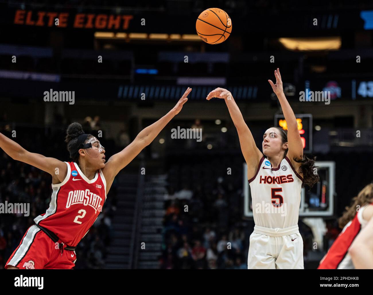Virginia Tech guard Georgia Amoore (5) shoots over Ohio State forward ...