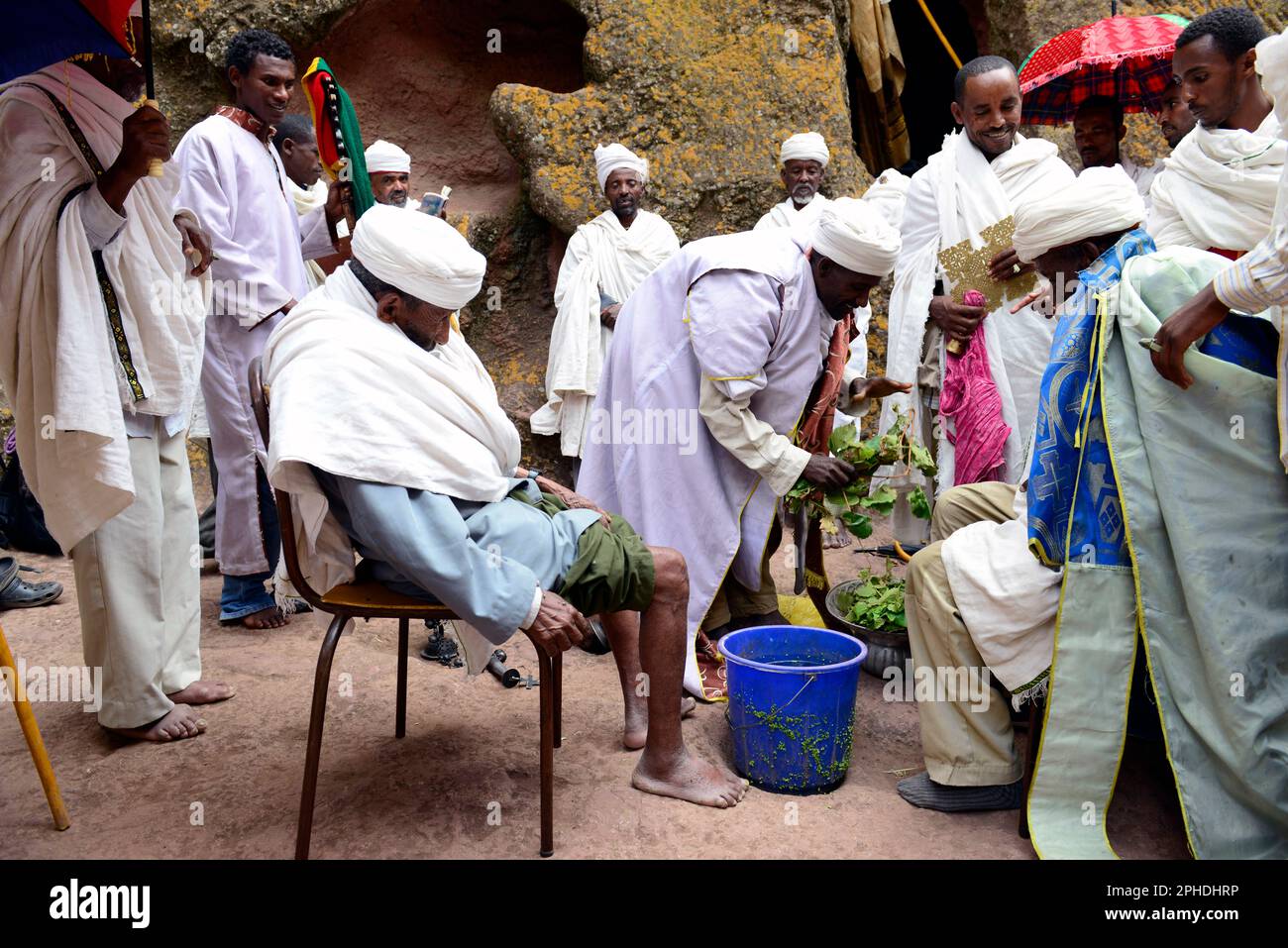Washing the feet ceremony at he Church of Saint George in Lalibela ...
