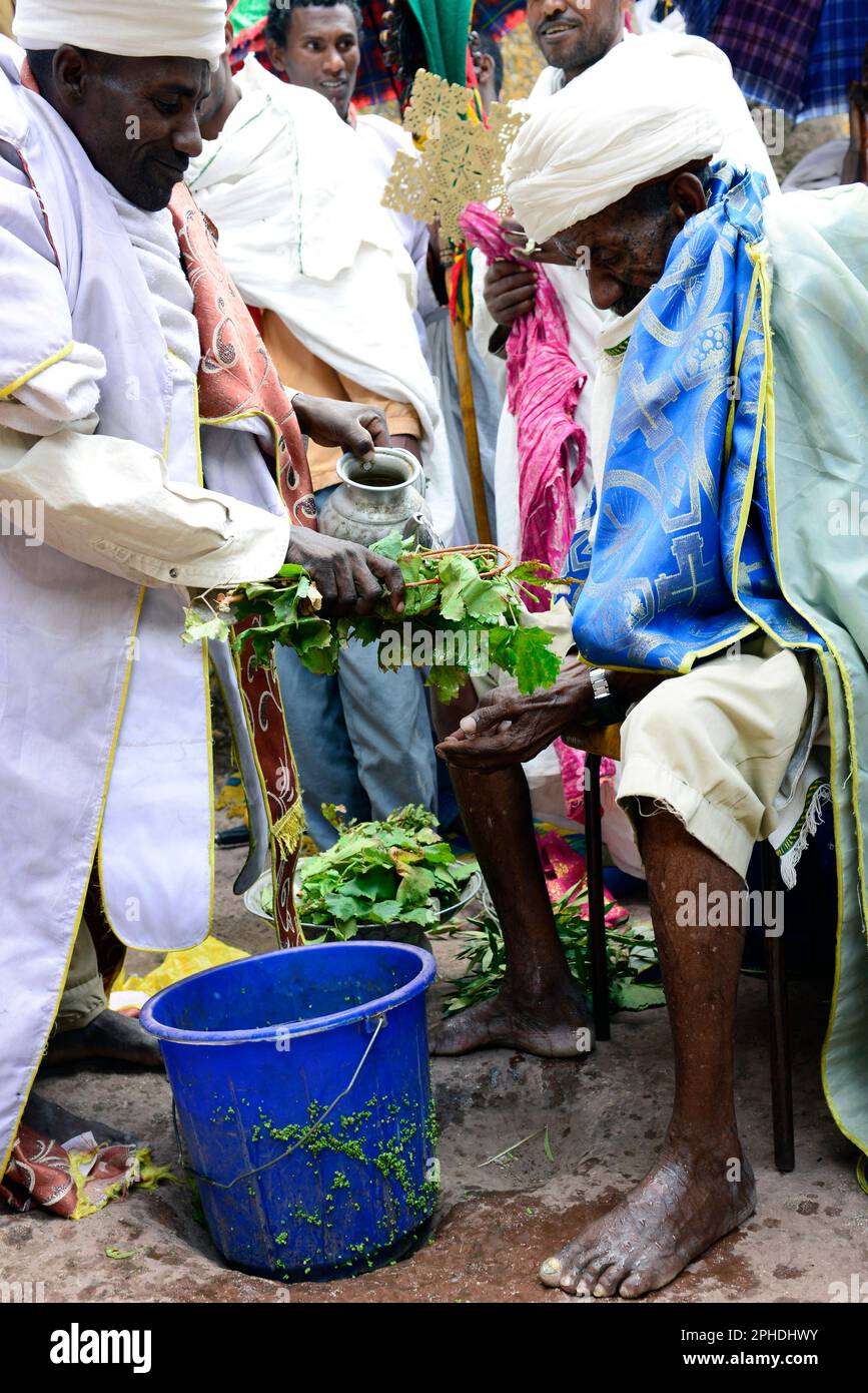 Washing the feet ceremony at he Church of Saint George in Lalibela ...