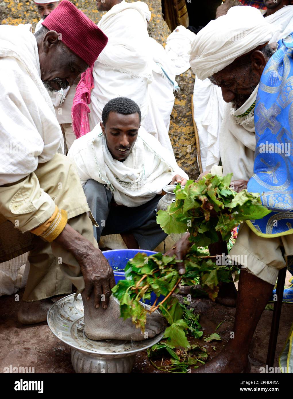 Washing the feet ceremony at he Church of Saint George in Lalibela ...