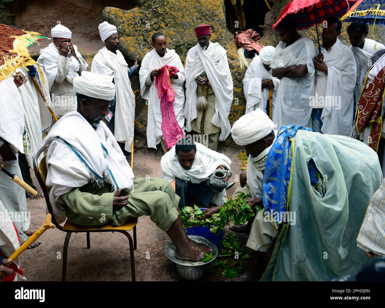 Washing the feet ceremony at he Church of Saint George in Lalibela ...