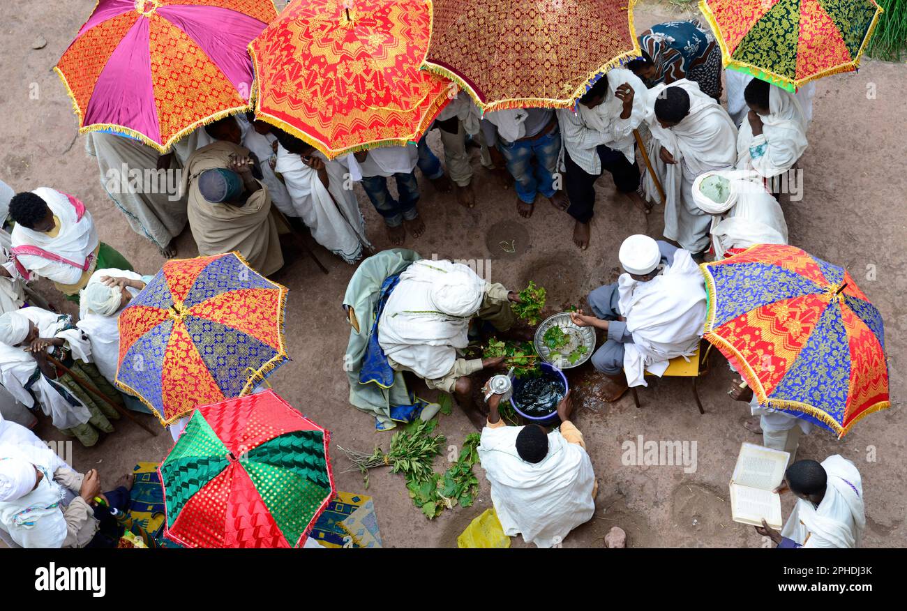 Washing the feet ceremony at he Church of Saint George in Lalibela ...
