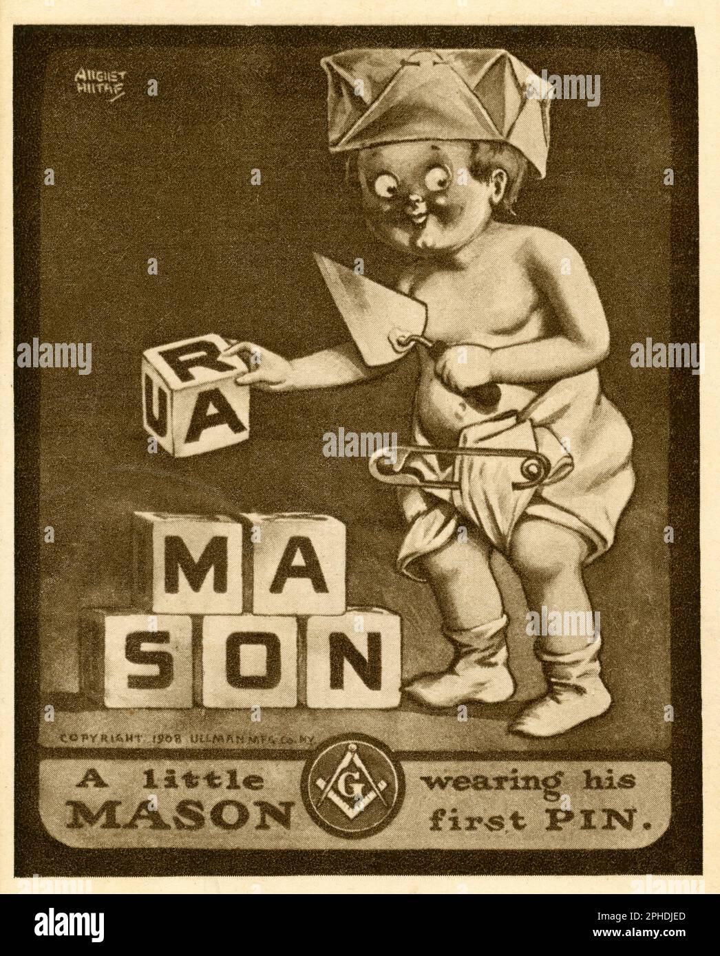 Masonic Postcard. A Little Mason Wearing his First Pin Stock Photo - Alamy