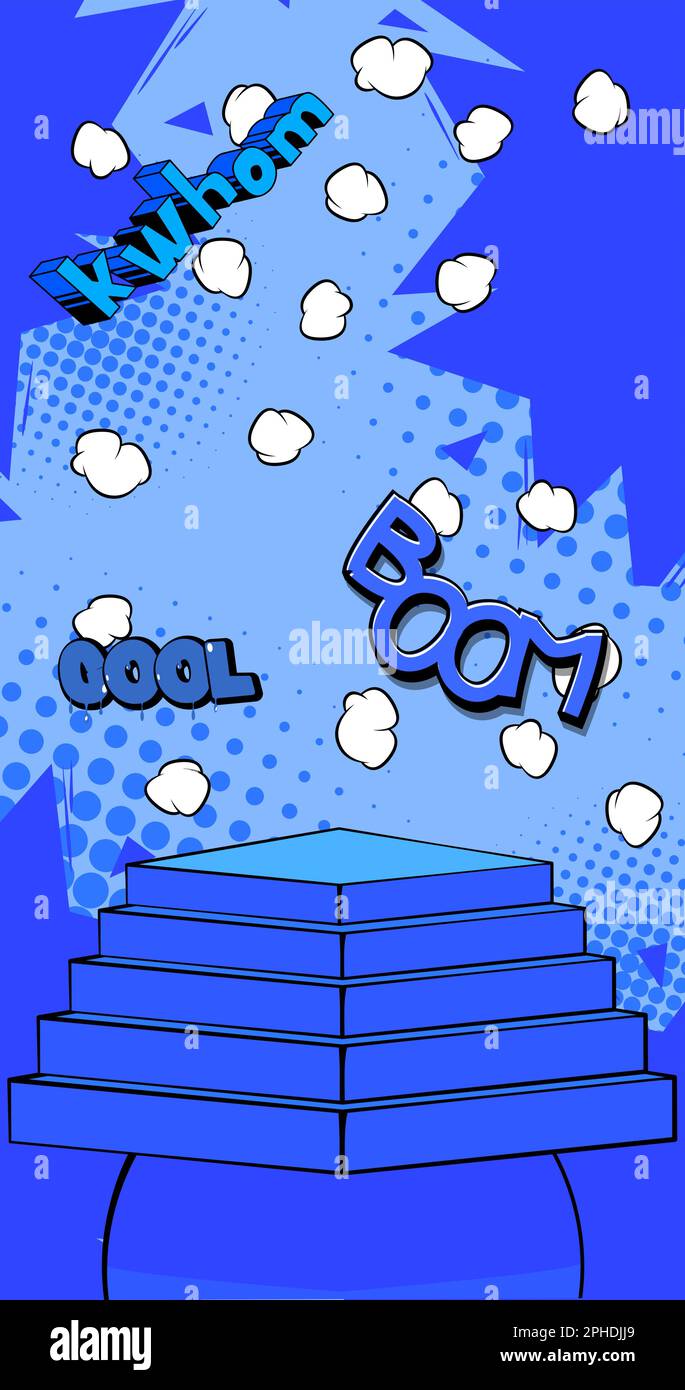 Comic book blue product podium backdrop. Pop Art Stage for presentation ...
