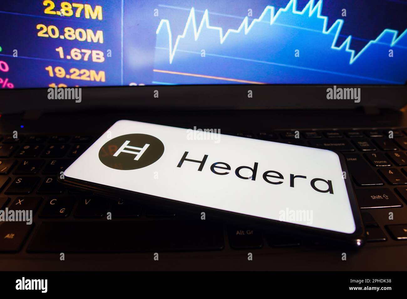 Brazil. 27th Mar, 2023. In this photo illustration, the Hedera (HBAR) logo is displayed on a ...