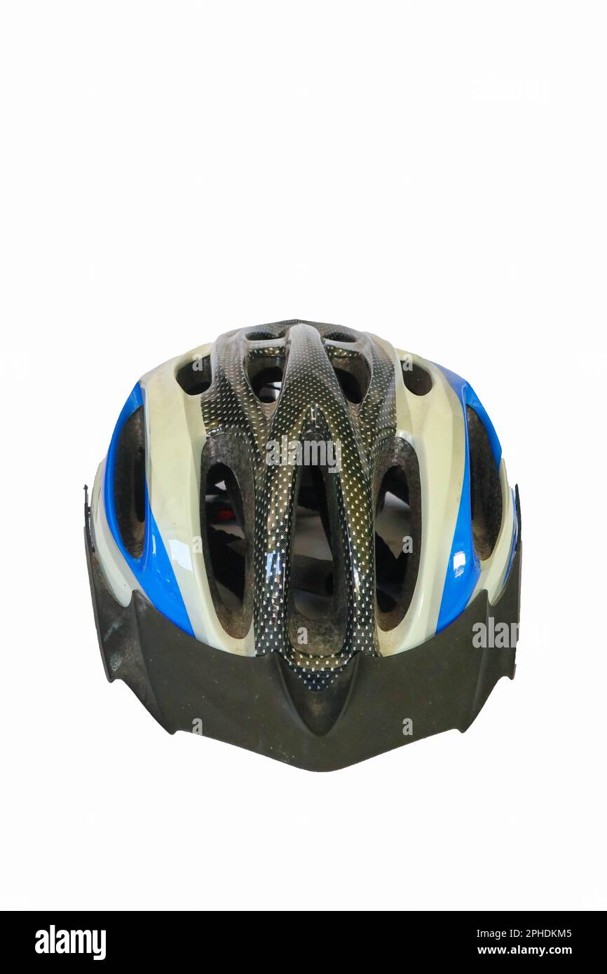 bicycle helmet. blue bicycle helmet isolated on white background ...