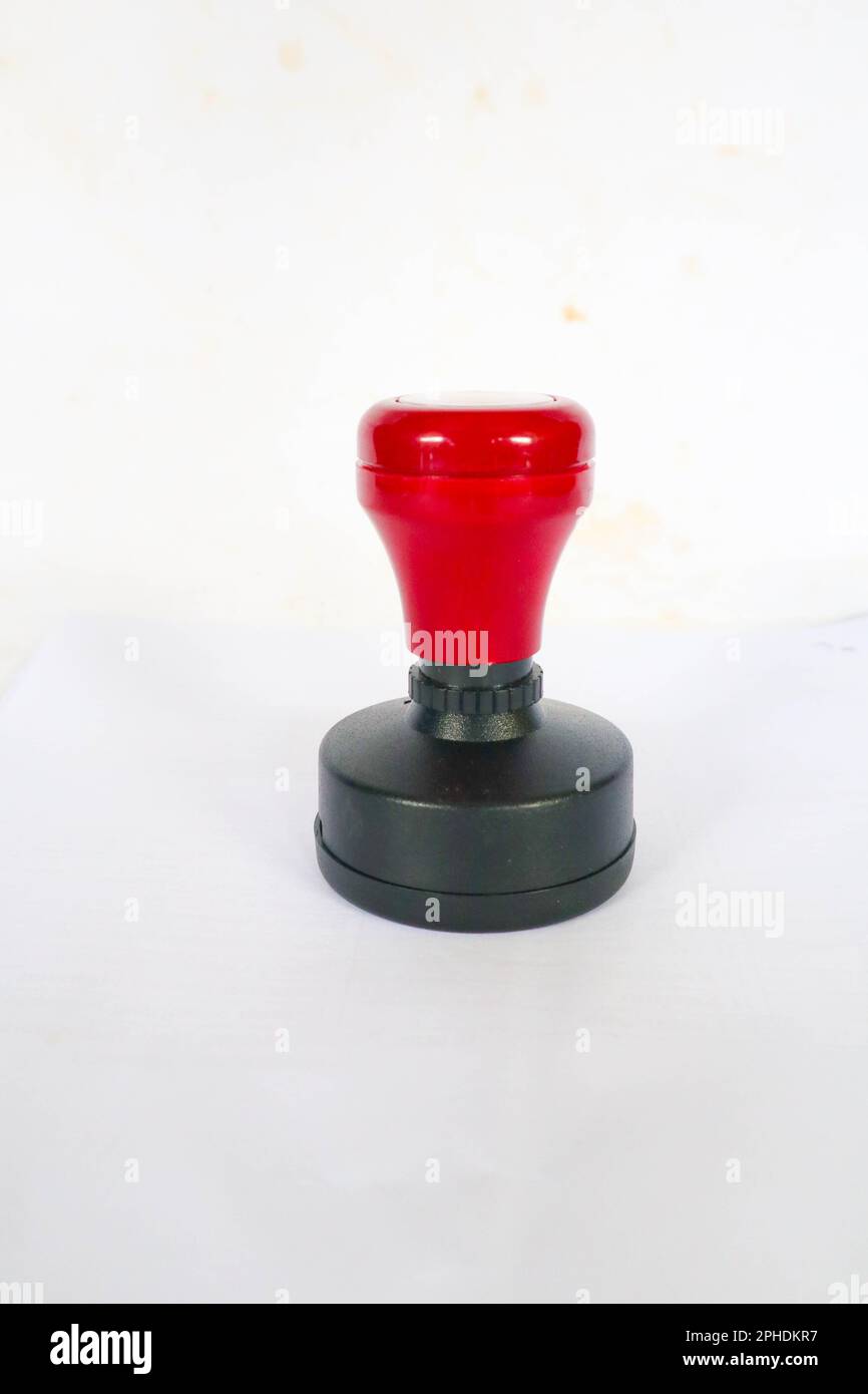 Stamp, modern Stamp, Red Handle Rubber Stamp Top View Isolated on White ...