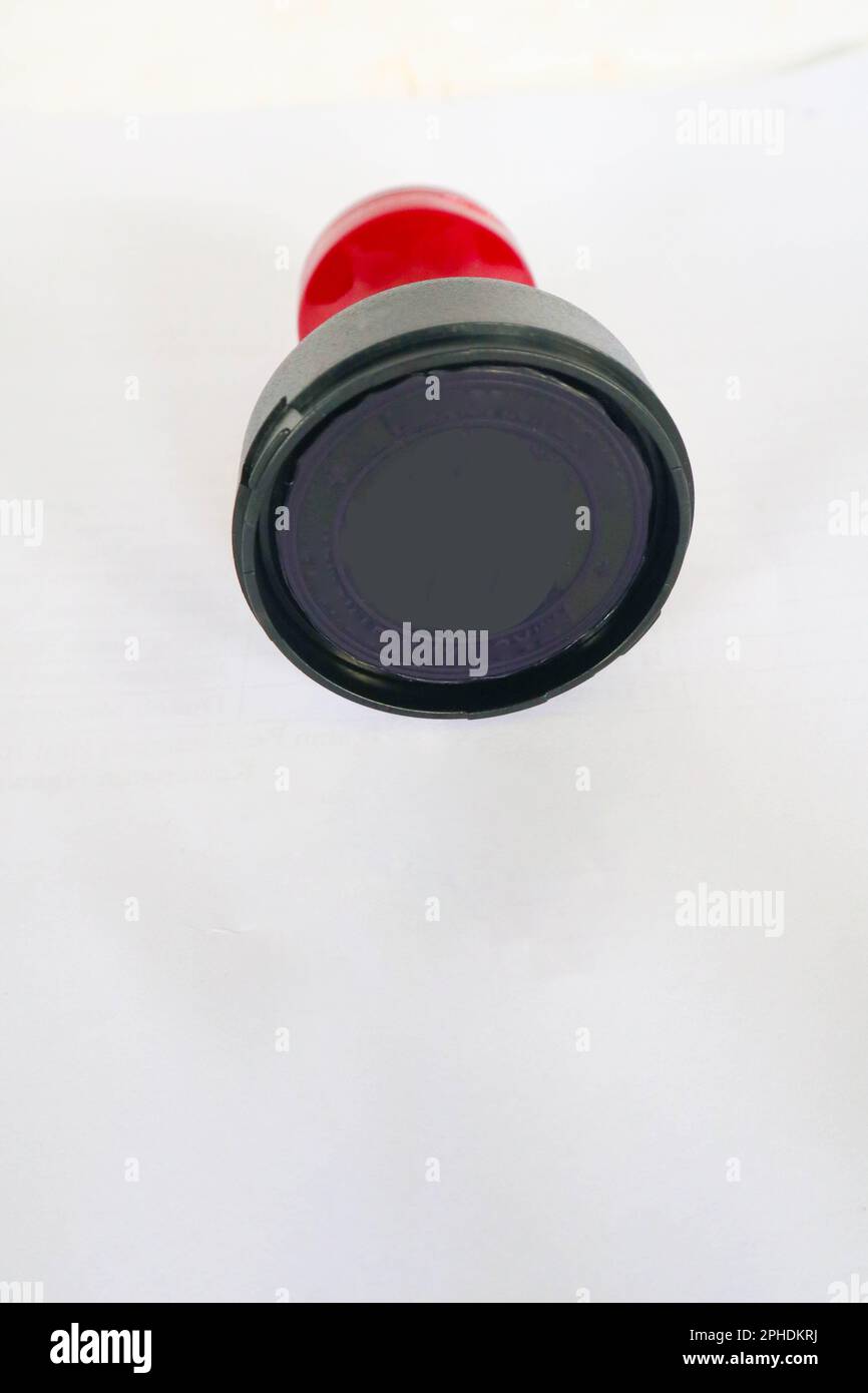 Stamp, modern Stamp, Red Handle Rubber Stamp Top View Isolated on White ...