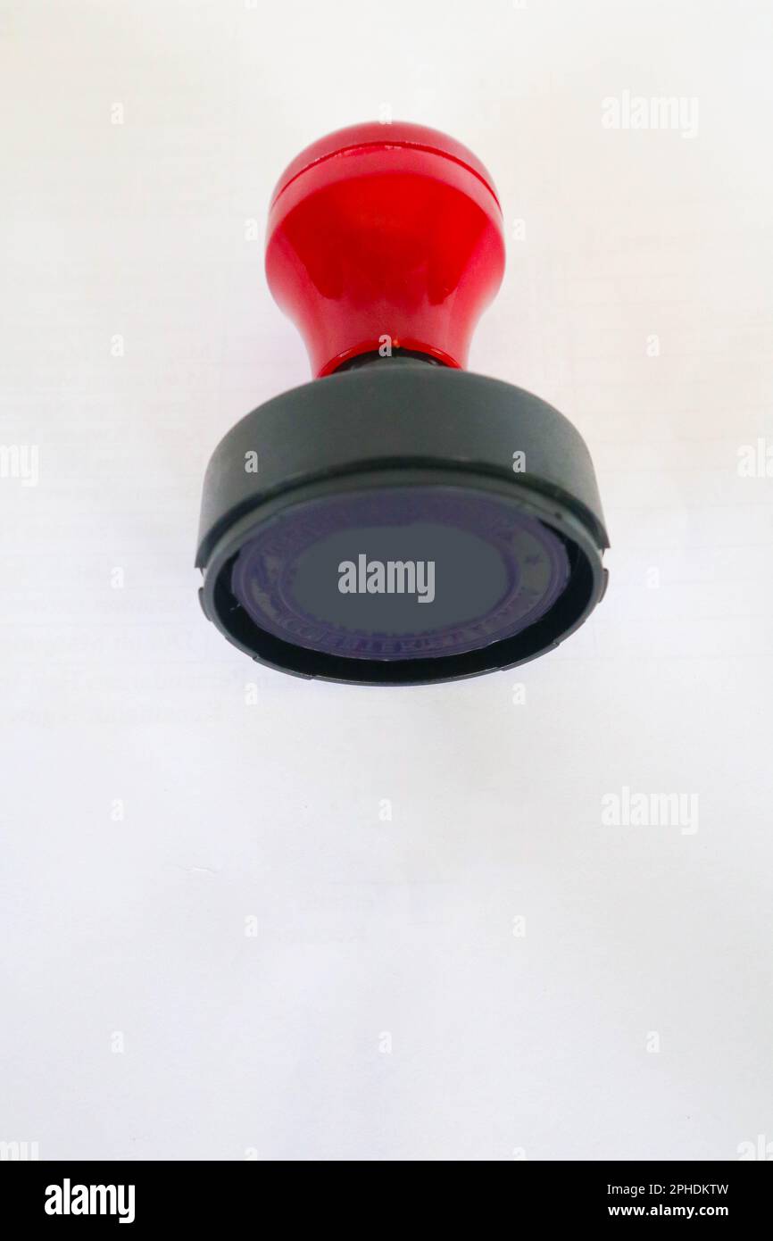 Stamp, modern Stamp, Red Handle Rubber Stamp Top View Isolated on White ...