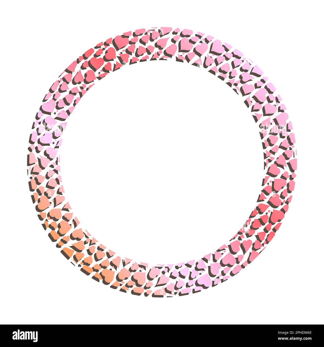 Golden wide round hearts frame for decorative headers. Pink gold metal ...