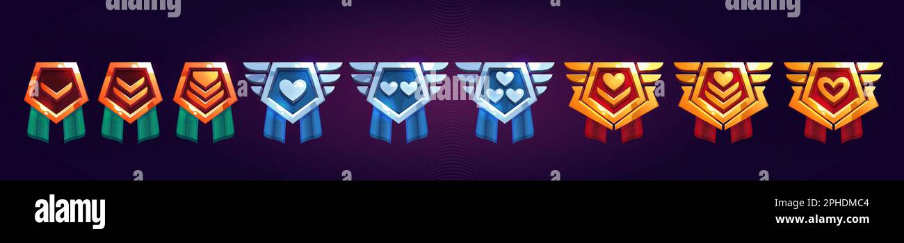 Rank badge insignia for military game with heart and ribbon cartoon ...