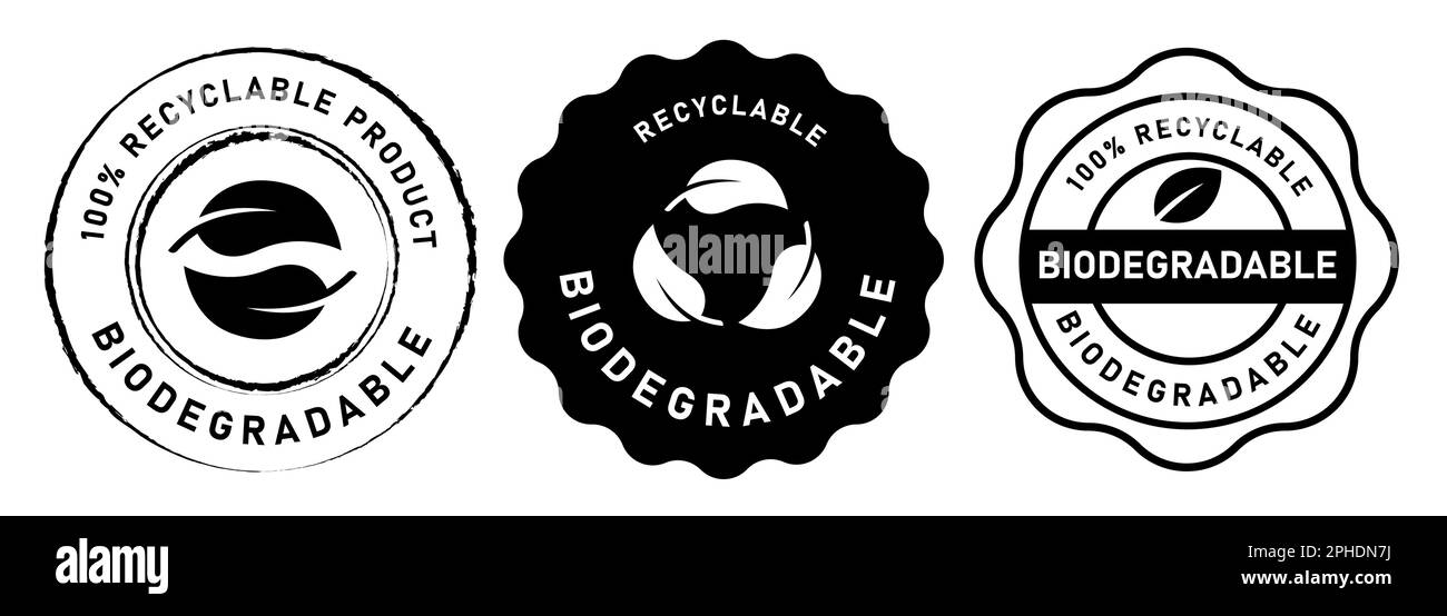 Biodegradable recyclable label sticker black and white monochrome flat ...