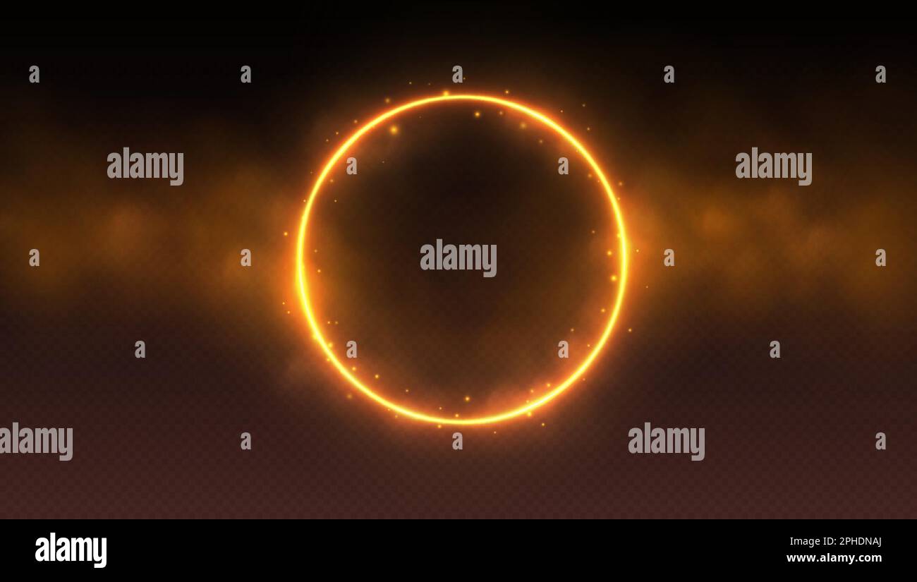 Neon circle frame with smoke cloud, glowing gradient ring with colorful ...