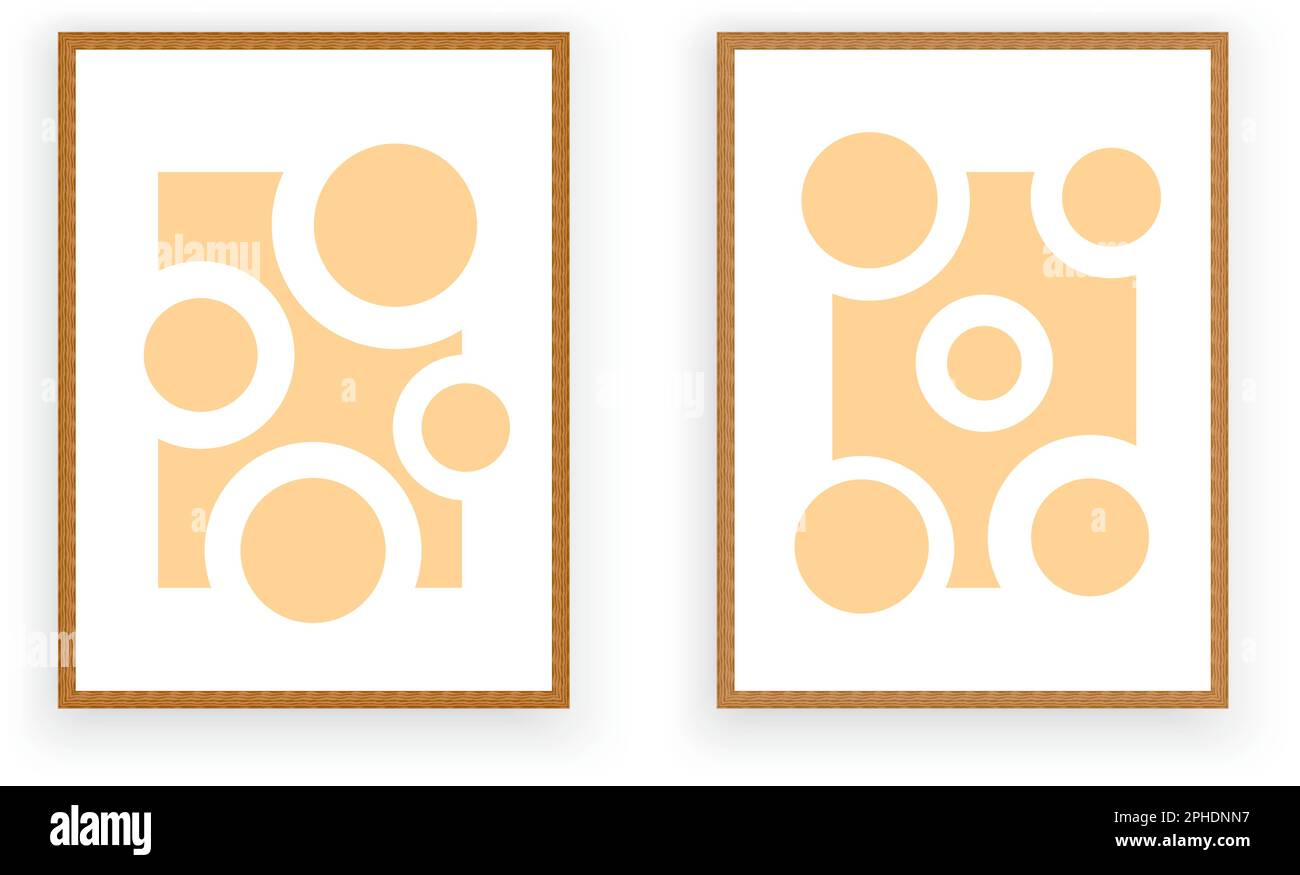 Abstract artwork circles illustration in wooden frame, vector ...