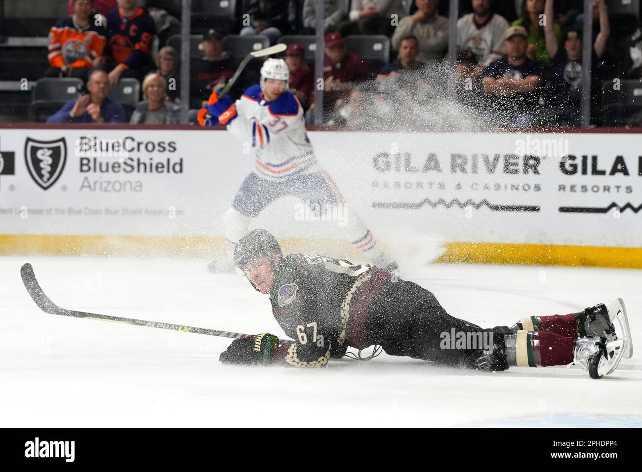 Arizona Coyotes left wing Lawson Crouse (67) blocks the shot on ...