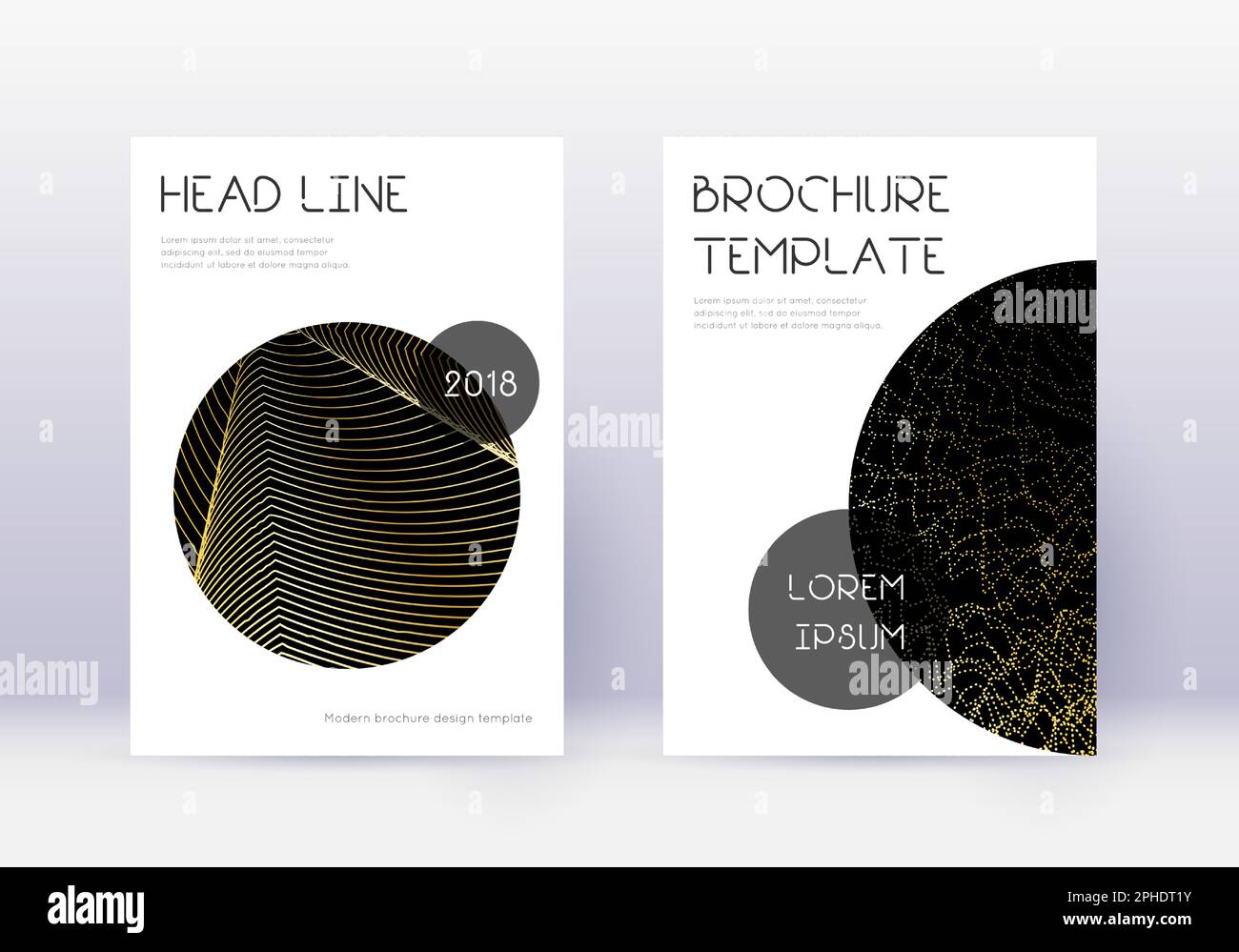 Trendy cover design template set. Gold abstract lines on black ...