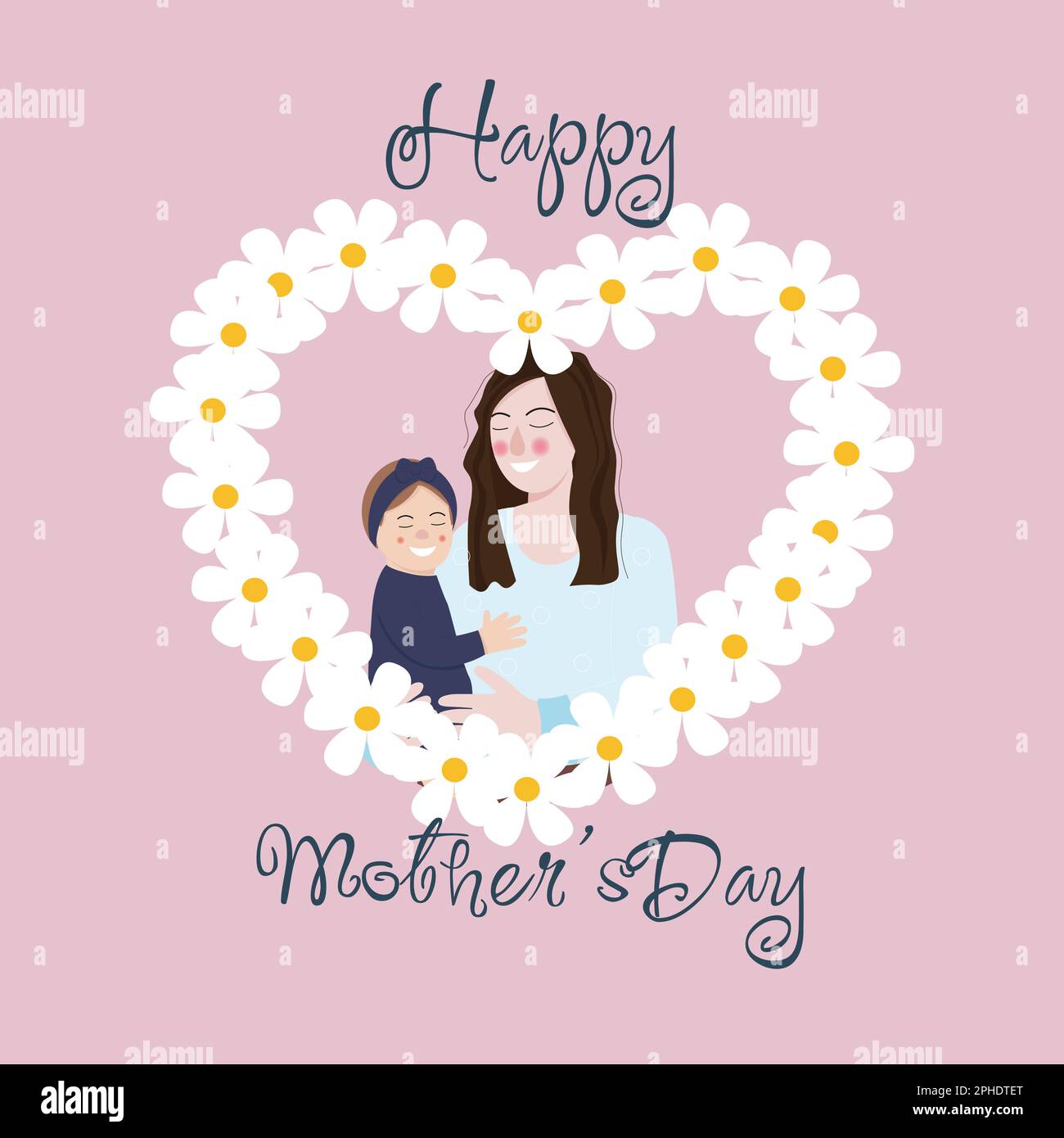 Happy mothers day vector illustration. Mother holds her daughter in her ...
