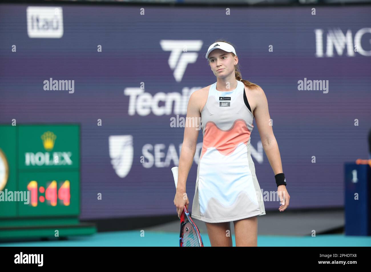 MIAMI GARDENS, FLORIDA - MARCH 27: Elena Rybakina of Kazakhstan defeats ...