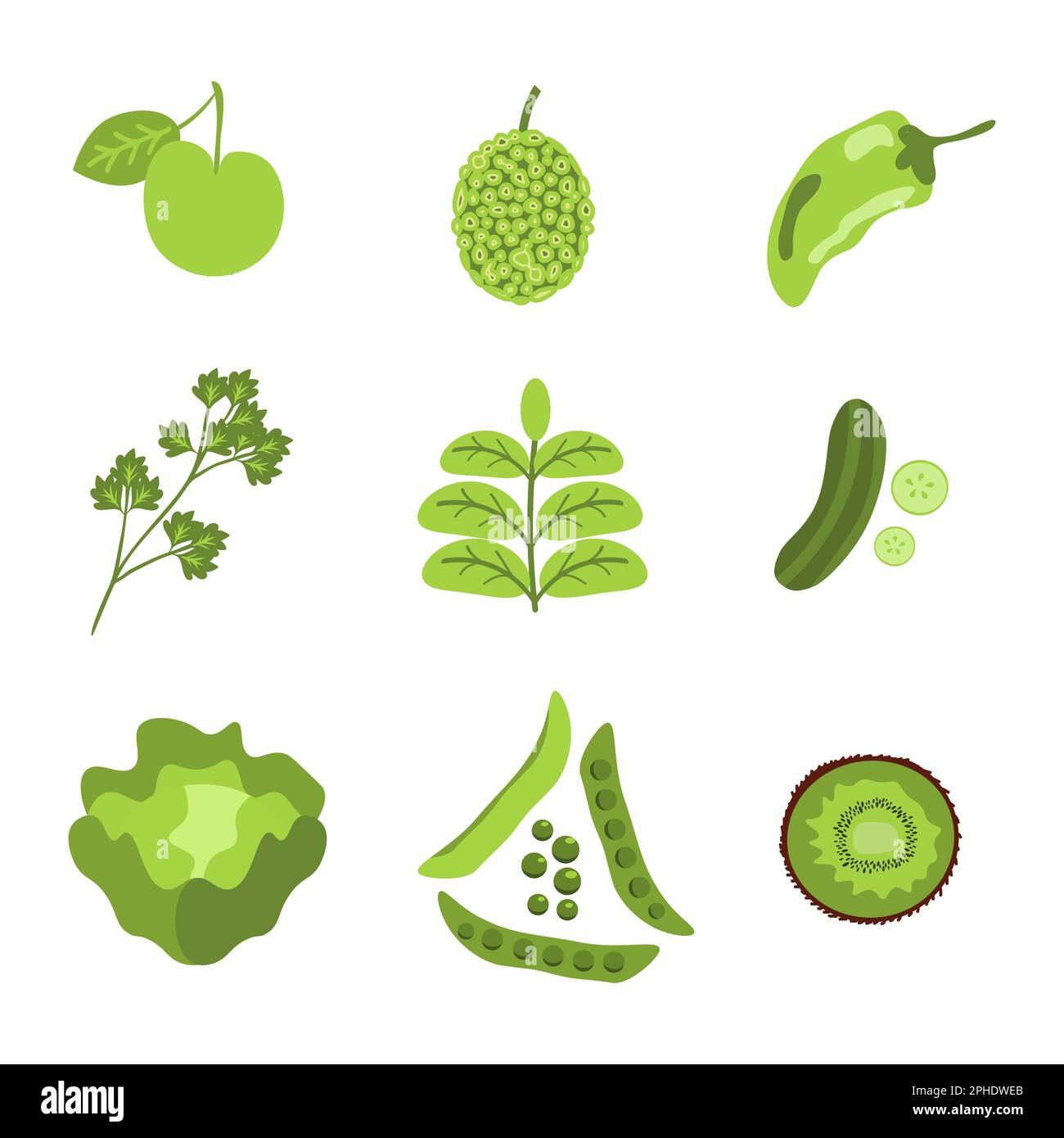 Green fruits and vegetables vector set Stock Vector Image & Art - Alamy