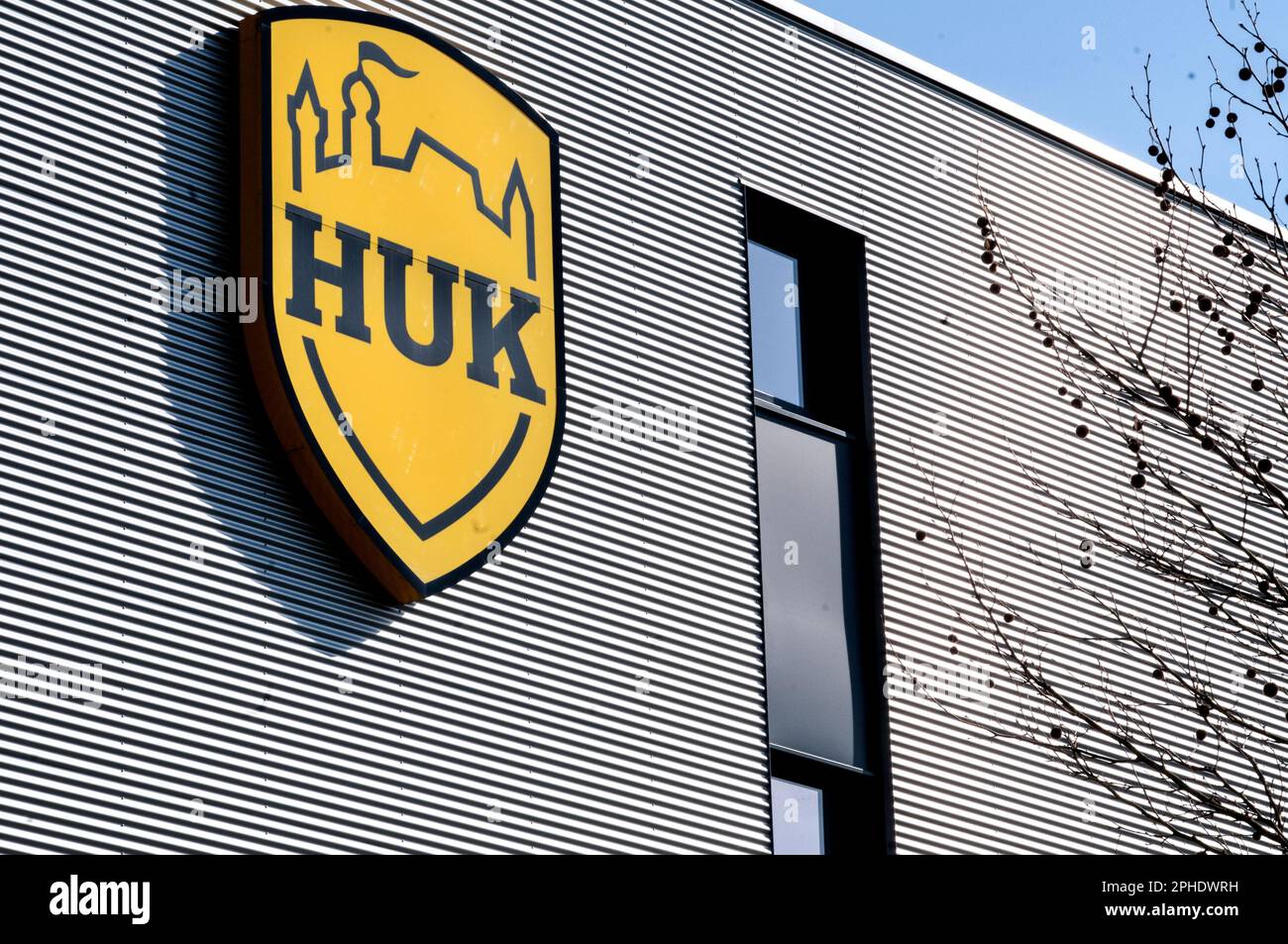 Coburg, Germany. 18th Mar, 2023. The logo of HUK Coburg is emblazoned ...