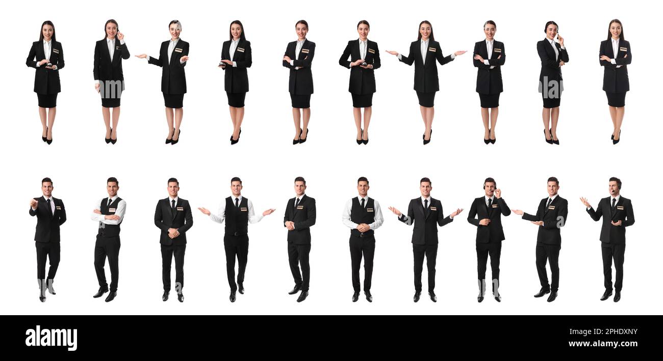 Collage with photos of receptionists on white background. Banner design ...