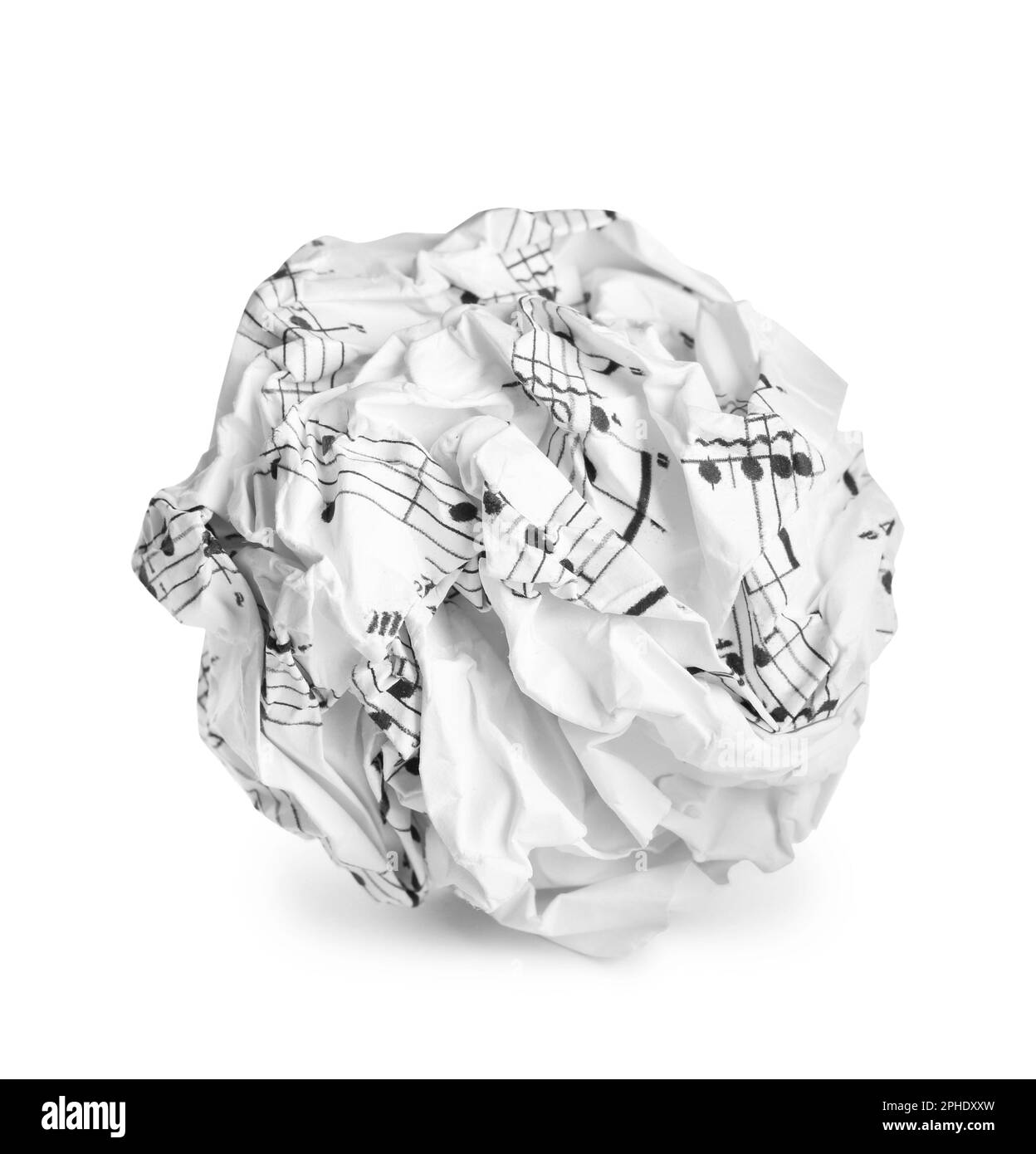 Crumpled sheet of paper with musical notes isolated on white Stock ...