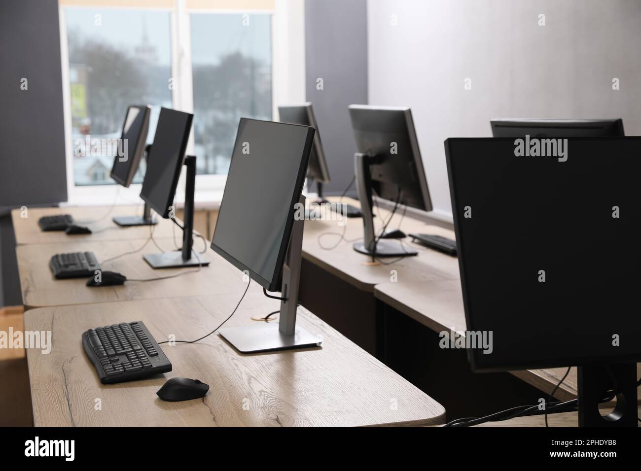Rows of computers in empty office hi-res stock photography and images ...
