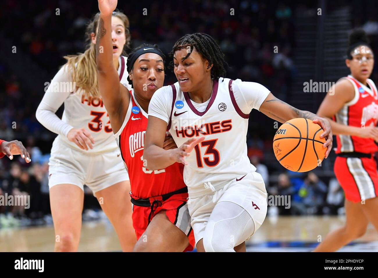 March 26, 2023: Virginia Tech Hokies forward Taylor Soule (13) drives ...