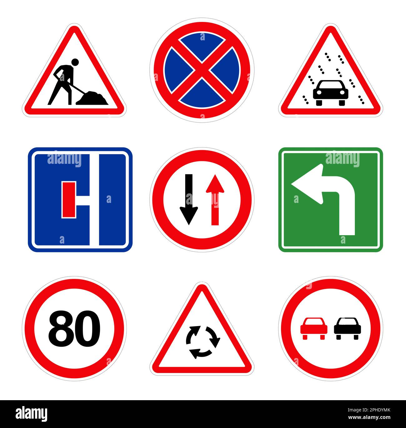 Set With Different Traffic Signs On White Background Illustration