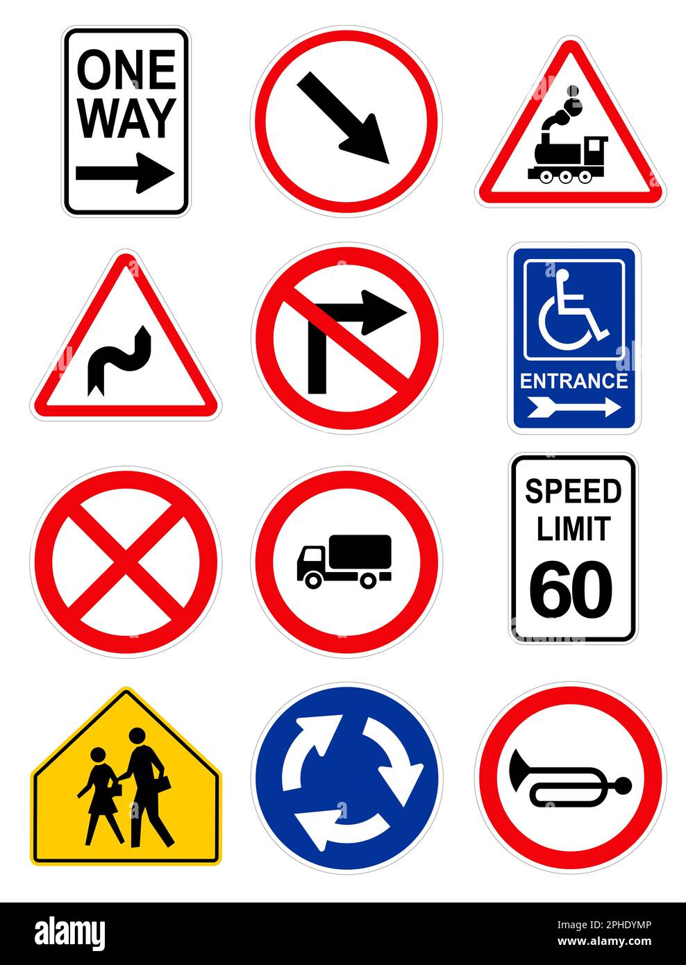 Set with different traffic signs on white background. Illustration ...