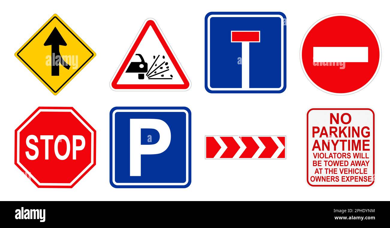 Set with different traffic signs on white background, banner design. Illustration Stock Photo ...