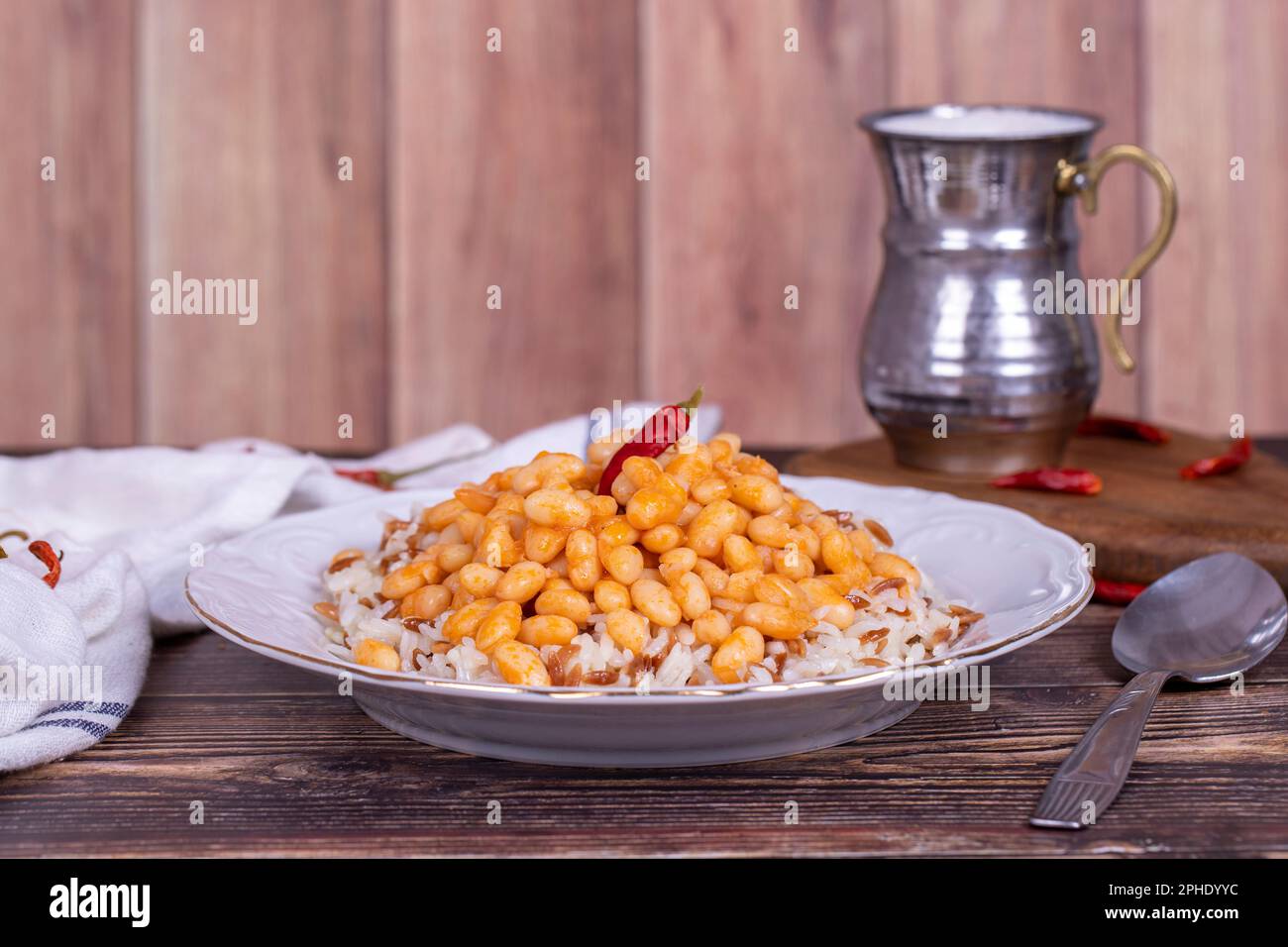 Dry bean pilaf. Traditional Turkish cuisine. Turkish dry beans and rice ...