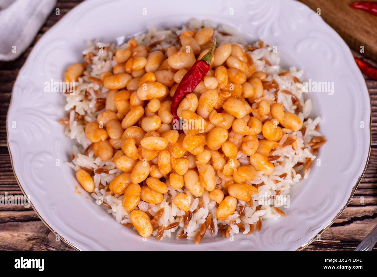 Dry bean pilaf. Traditional Turkish cuisine. Turkish dry beans and rice ...