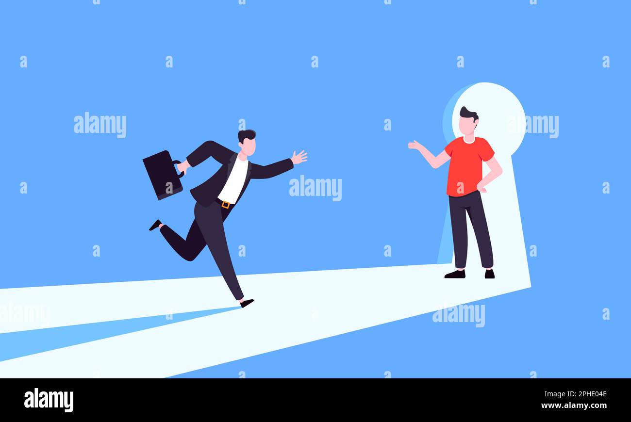 Unlock your opportunity concept with keyhole and ambitious man running ...
