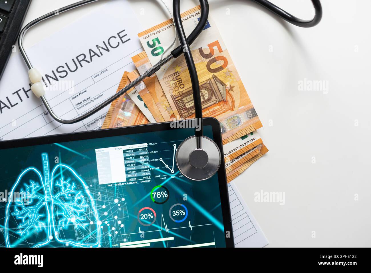 Modern social health insurance program. Tablet computer with healthcare ...