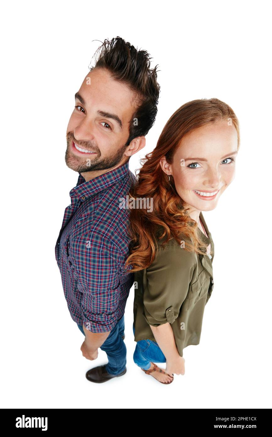 I got your back babe. a couple posing against a white background Stock ...