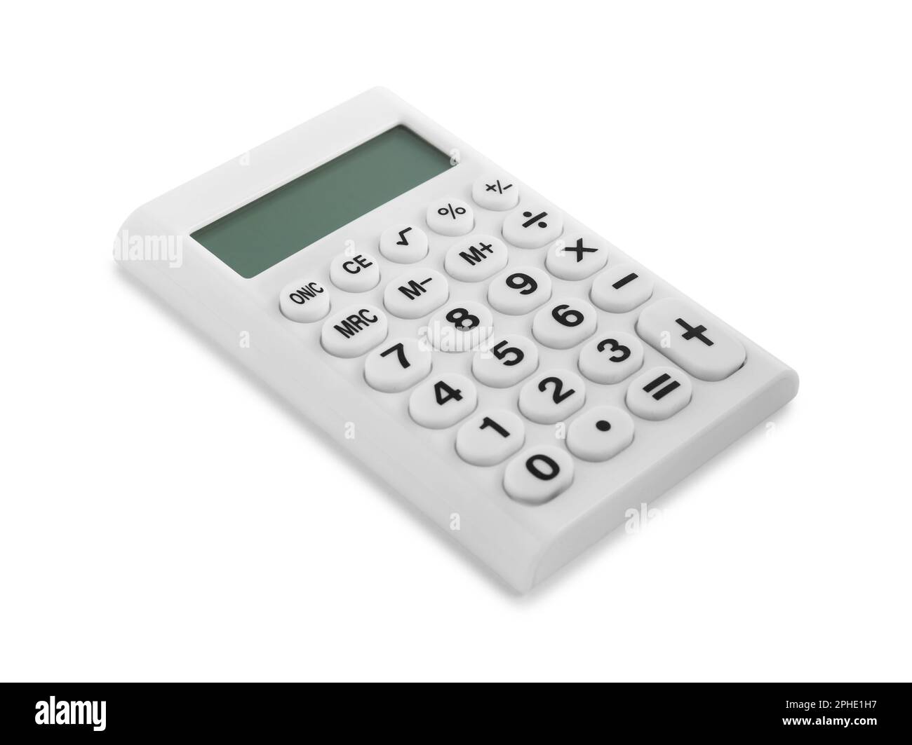 Modern calculator on white background. Office equipment Stock Photo - Alamy