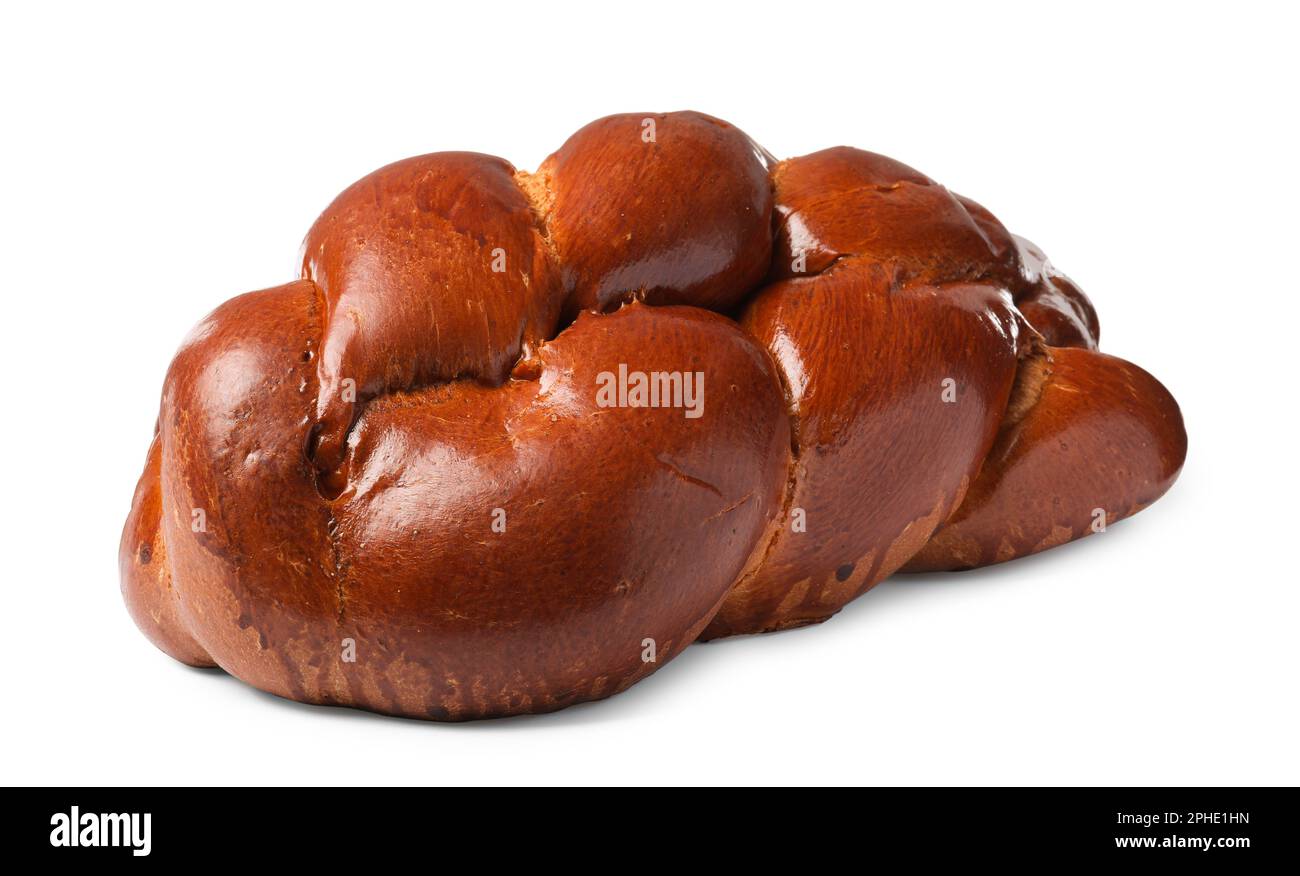 Homemade braided bread isolated on white. Traditional Shabbat challah ...