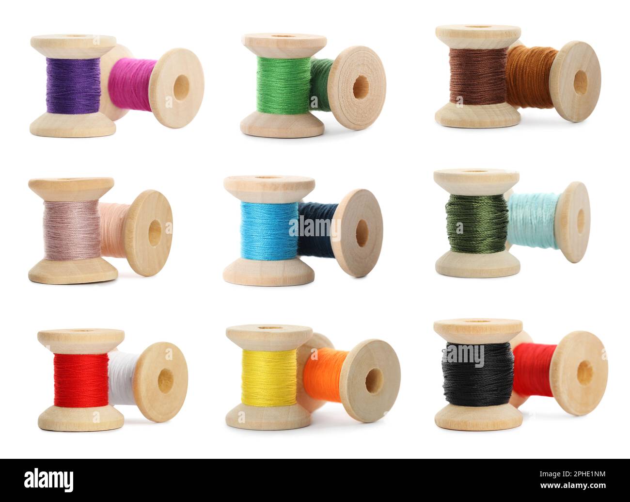 Set with spools of multicolor on white background Stock Photo - Alamy