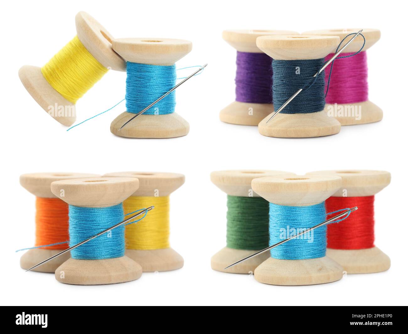 Set with spools of multicolor on white background Stock Photo - Alamy