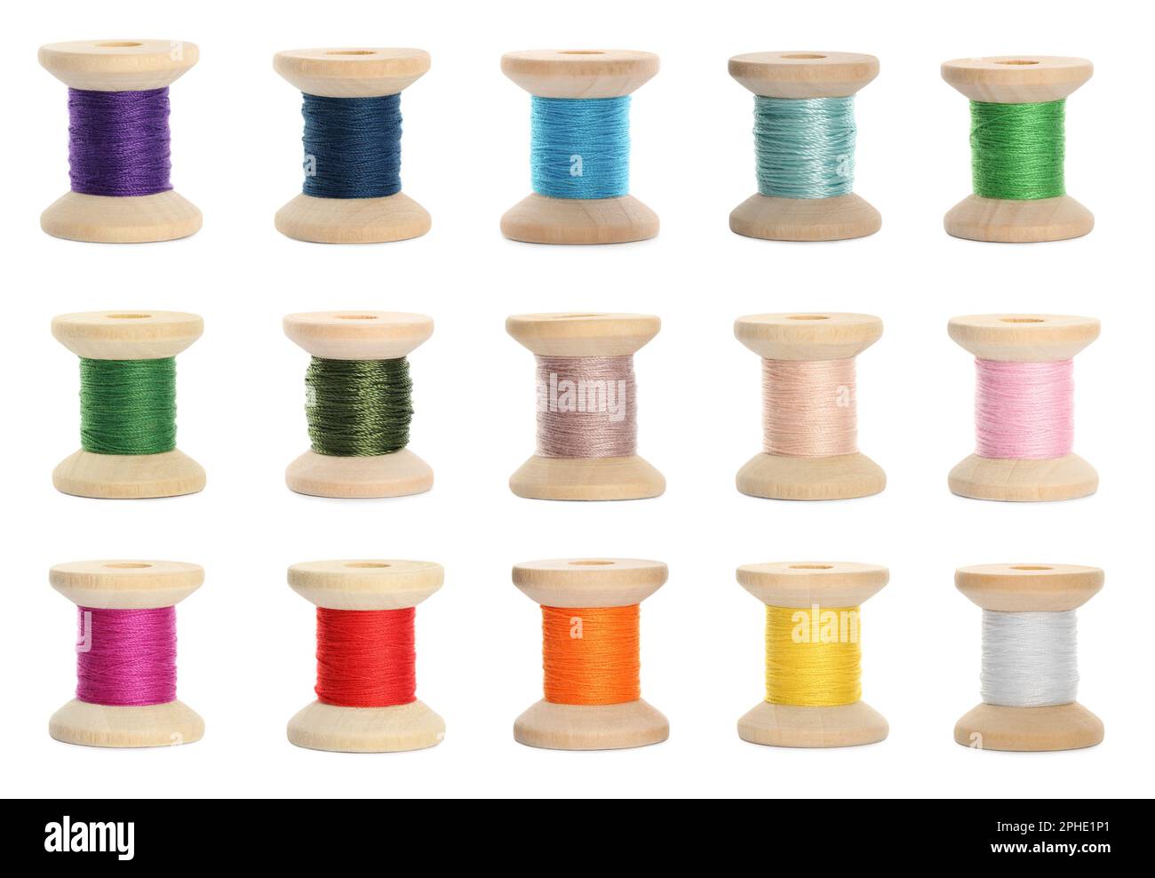 Set with spools of multicolor on white background Stock Photo - Alamy