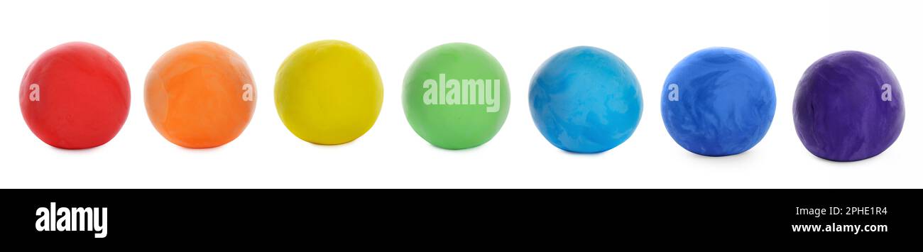 Set with different colorful play dough on white background. Banner ...