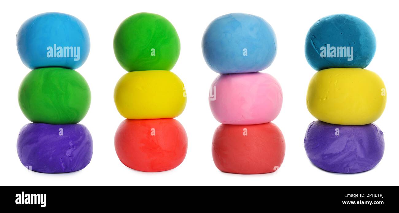 Set with different colorful play dough on white background. Banner ...