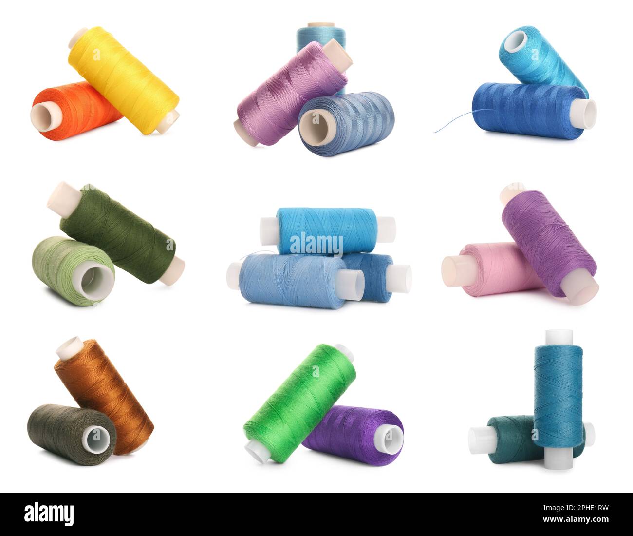 Set with spools of multicolor on white background Stock Photo - Alamy