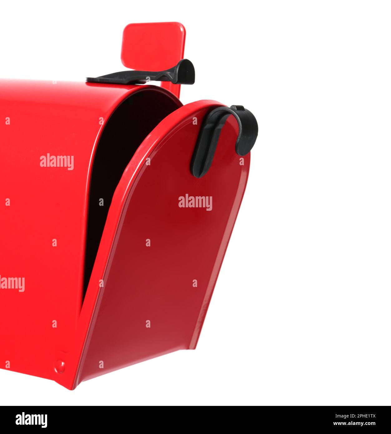 Shiny red letter box on white background Stock Photo - Alamy