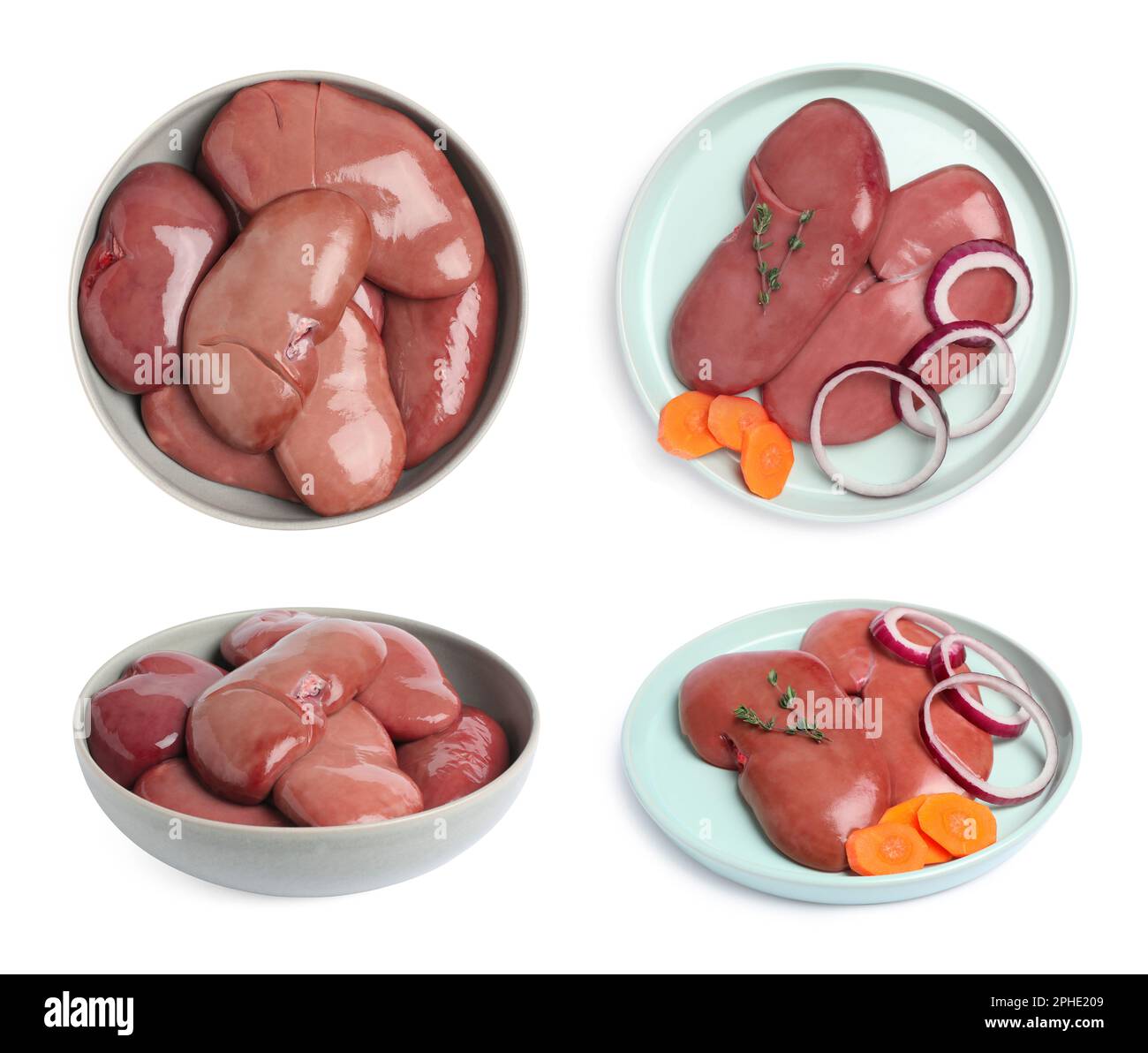 Set with fresh raw kidneys on white background Stock Photo - Alamy